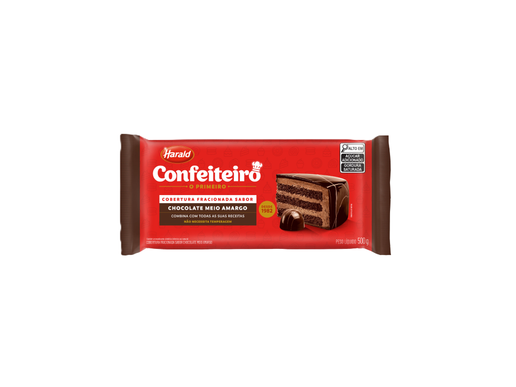 Cobertura Confeiteiro sabor Chocolate Meio Amargo em Barra 500g - Harald